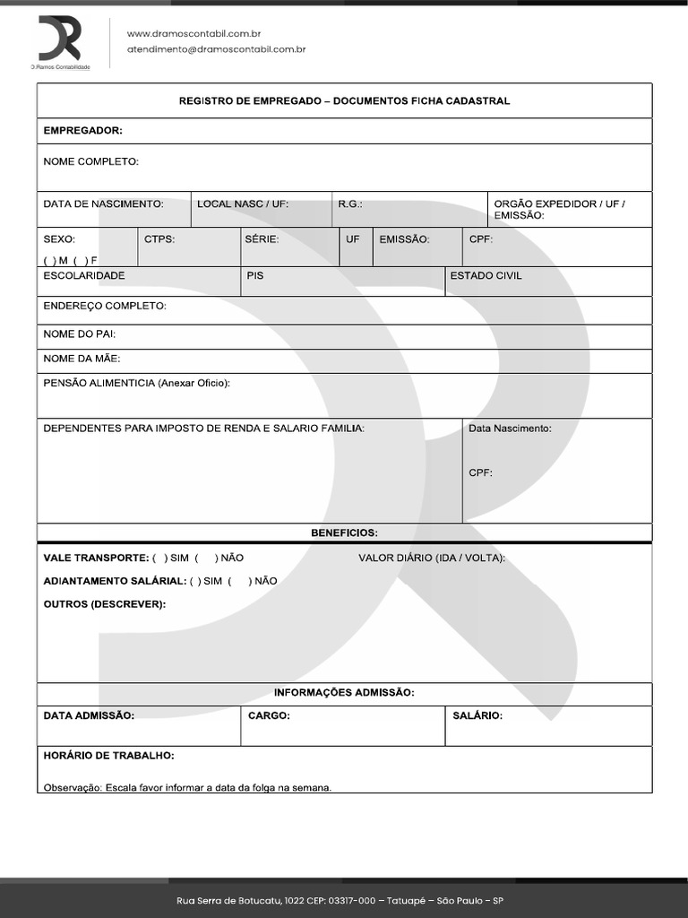 Ficha De Registro Rev Dasdad Dwedwq Ficha Cadastral Para Registro ...