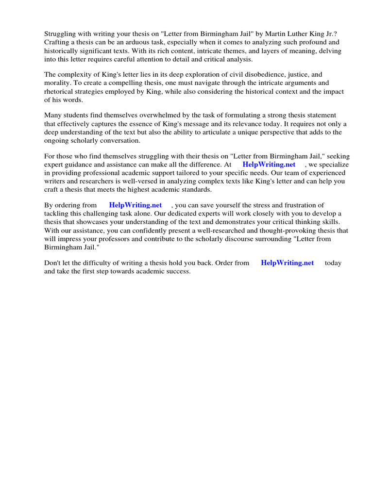 Thesis Help for MLK's Jail Letter | PDF | Martin Luther King Jr.