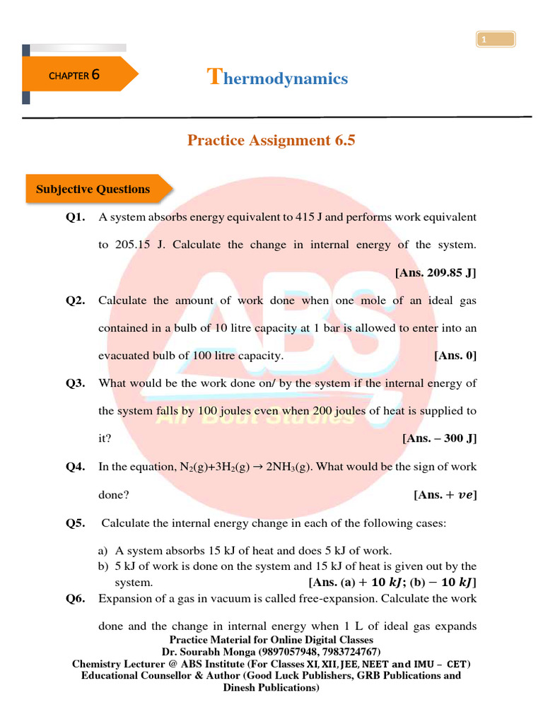 Assignment-6 5 | PDF | Physical Chemistry | Chemistry