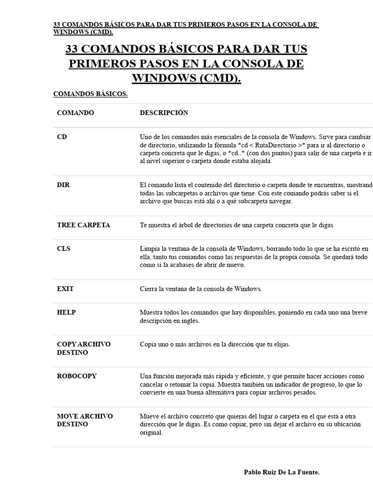 33 Comandos Básicos para Dar Tus Primeros Pasos en La Consola de Windows (CMD) | PDF