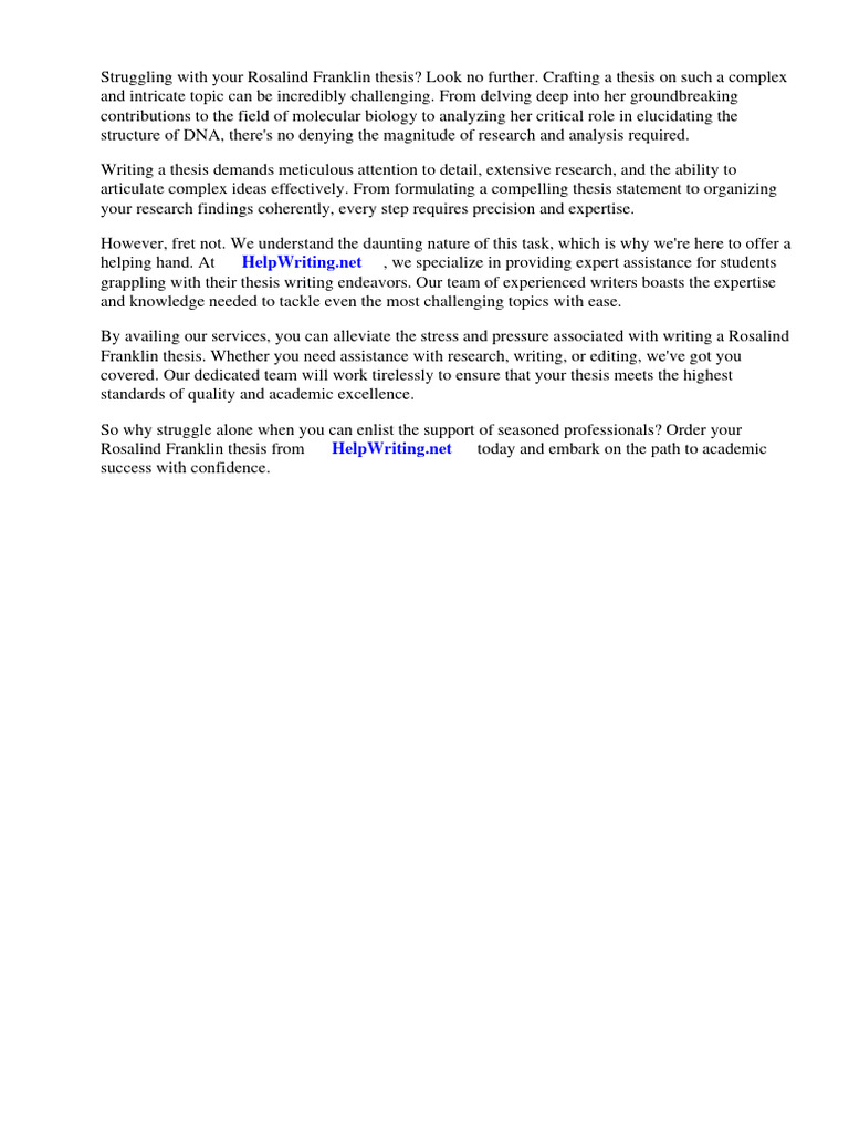 Rosalind Franklin Thesis | PDF | Francis Crick | Genetics