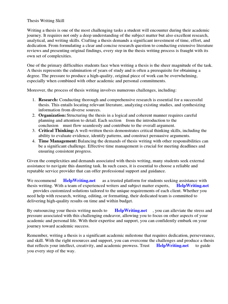 Thesis Writing Skill | PDF | Thesis | Essays Thesis Writing Skill | PDF | Thesis | Essays