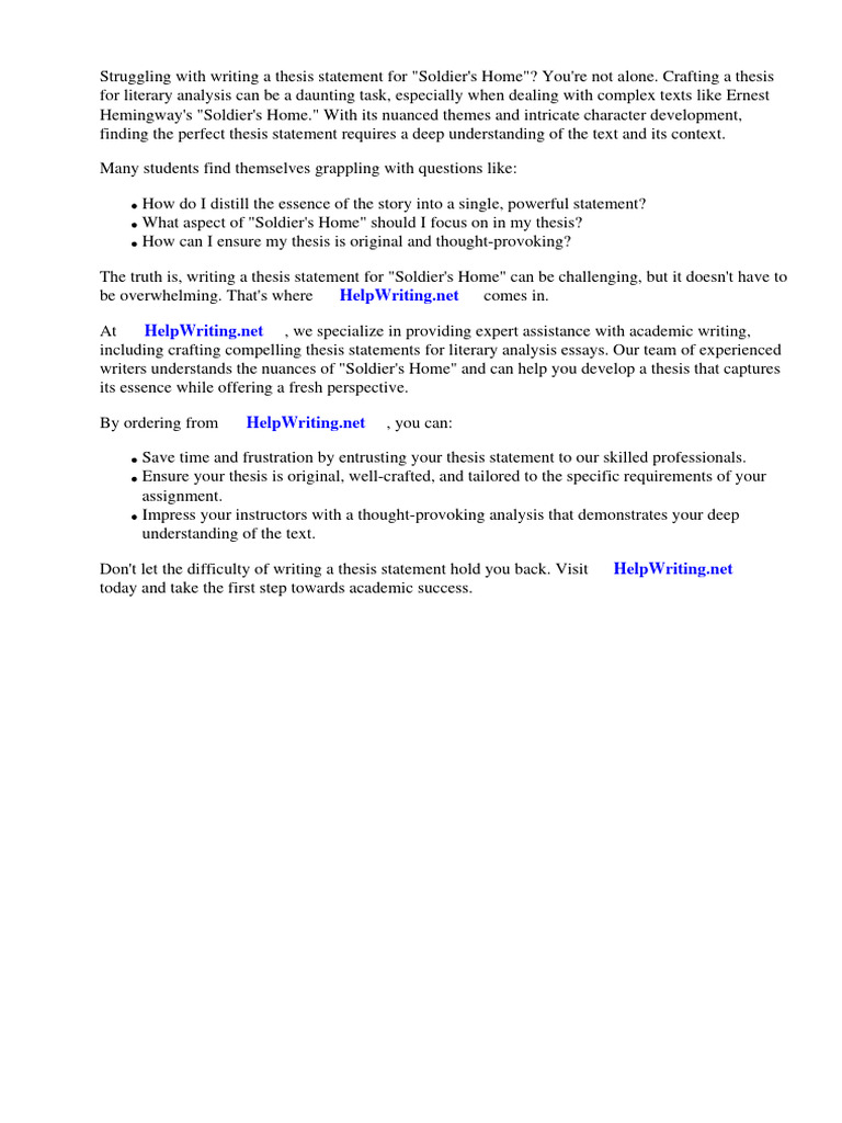 Thesis Help for "Soldier's Home" Students | PDF | Essays | Iraq War