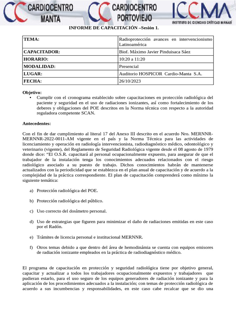 Informe de Capacitación | PDF | Protección de radiación | Radiología
