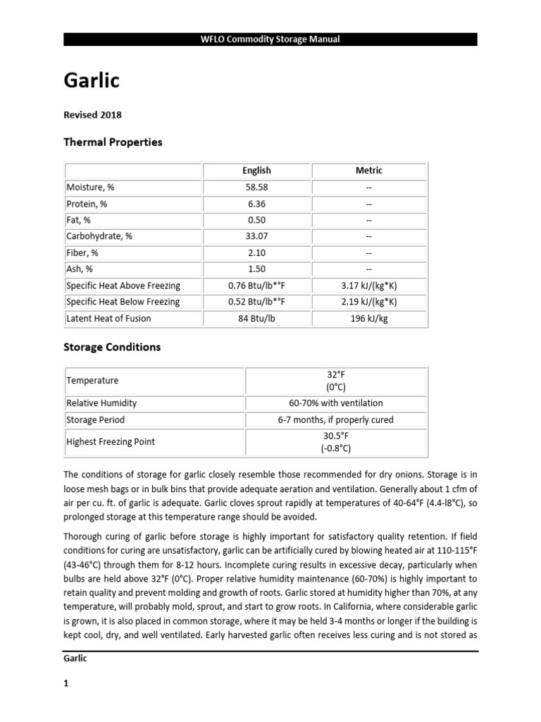 WFLO Commodity Storage Manual 2018 Garlic | PDF | Garlic | Humidity