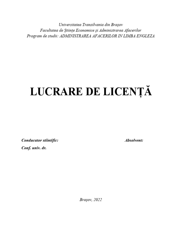 Model Lucrare de Licenta Universitatea Transilvania Din Brașov | PDF ...