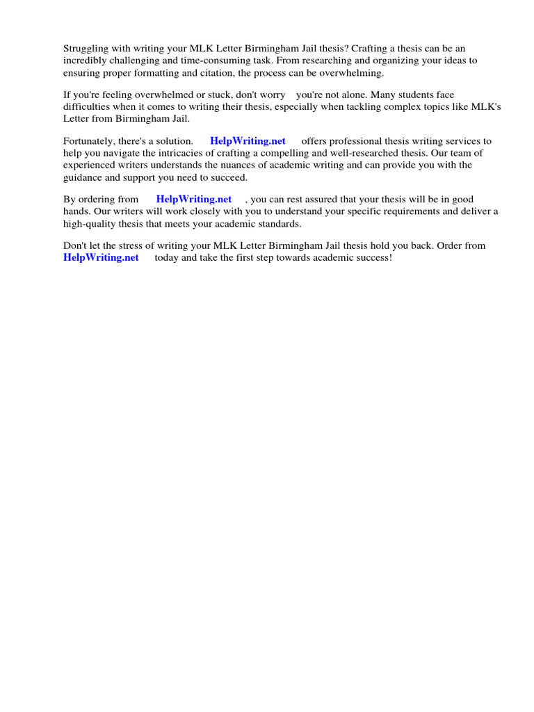 MLK Letter Birmingham Jail Thesis | Download Free PDF | Martin Luther King Jr. | Nonviolence