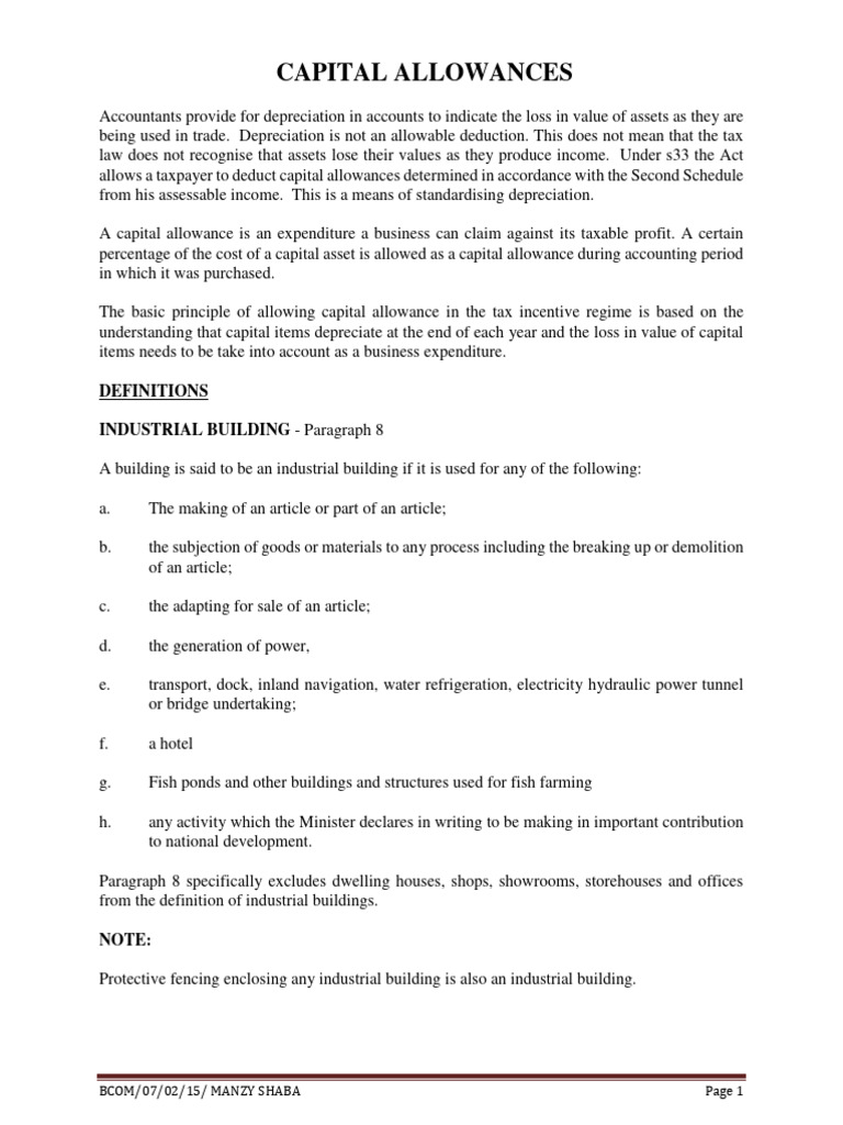 Capital Allowance | PDF | Expense | Depreciation