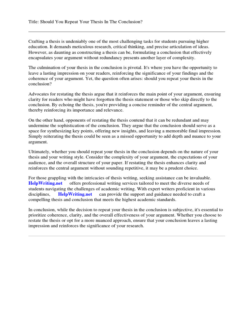 Should You Repeat Your Thesis in The Conclusion | PDF | Essays | Thesis