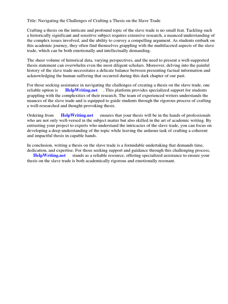 Slave Trade Thesis Statement | PDF | Atlantic Slave Trade | Slavery