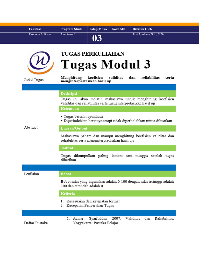 Tugas Modul 2 (Uji Validitas Dan Reliabilitas) | PDF