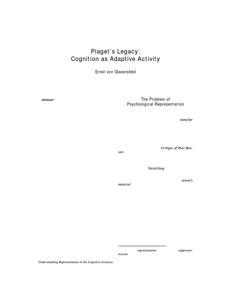 VonGlasersfeld - Piagets Legacy (Paper) | PDF | Perception | Experience
