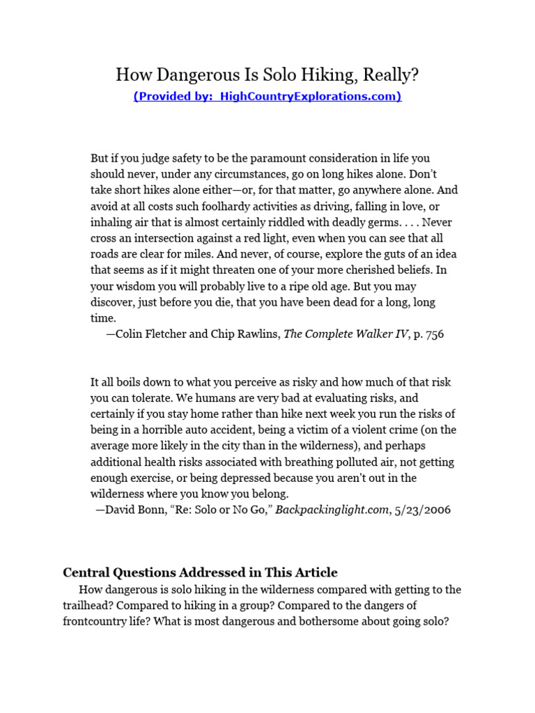 How Dangerous Is Solo Hiking, Really?: Central Questions Addressed in ...