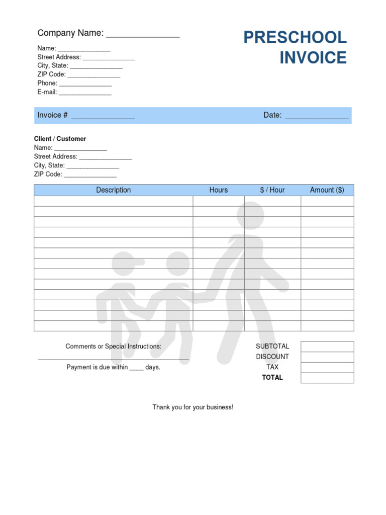 Preschool Invoice Template | PDF