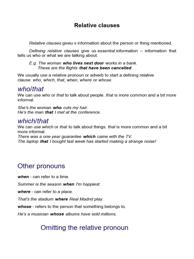 Relative Clauses | PDF | Clause | Pronoun