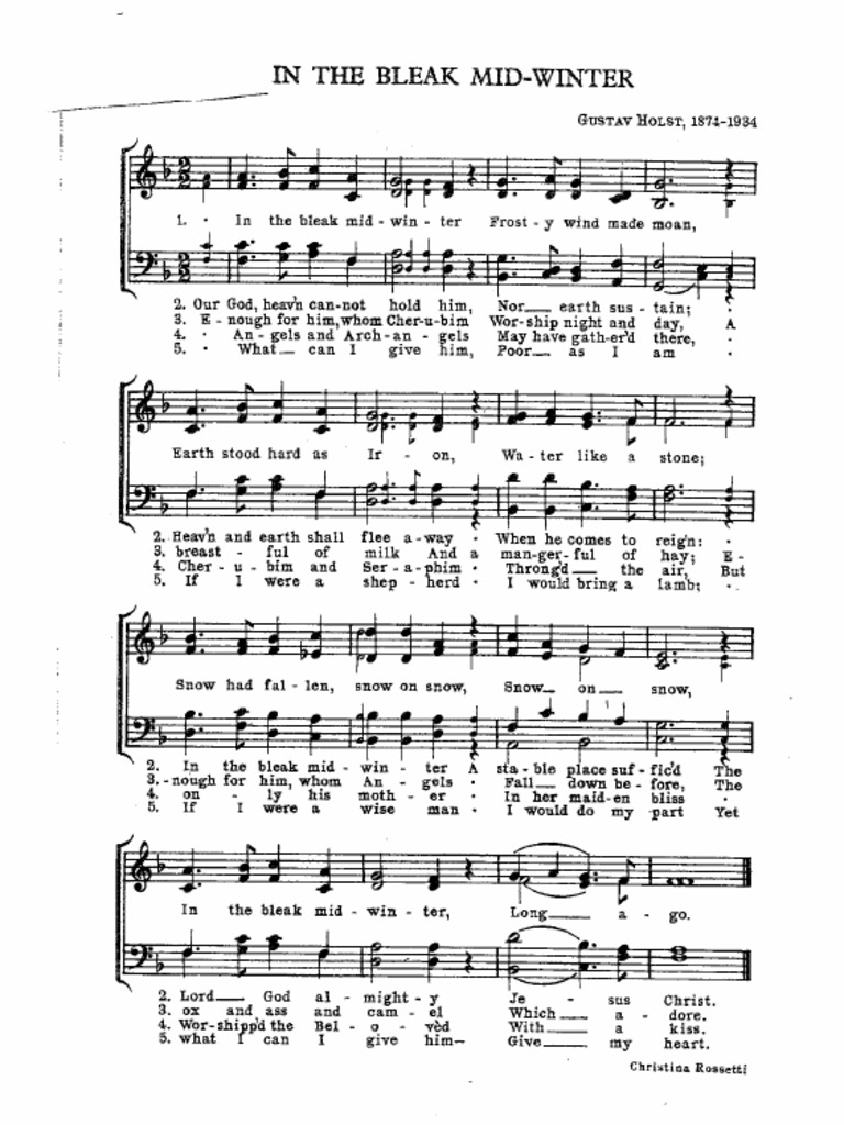 In The Bleak Mid Winter Gustav Holst | PDF