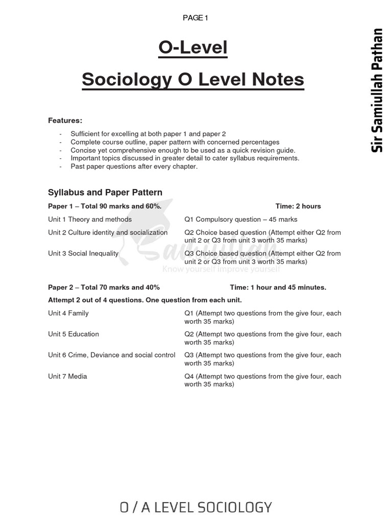 O-Level Sociology Revision Notes | PDF | Sampling (Statistics) | Sociology