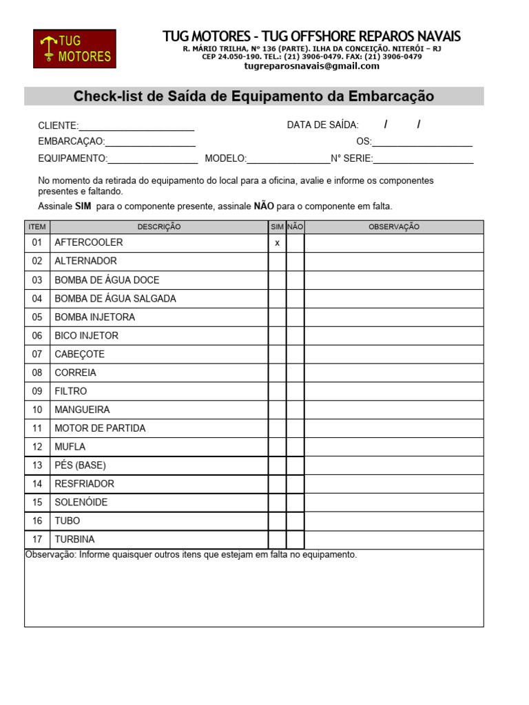 4 Check List de Saída de Material Da Embarcação | PDF