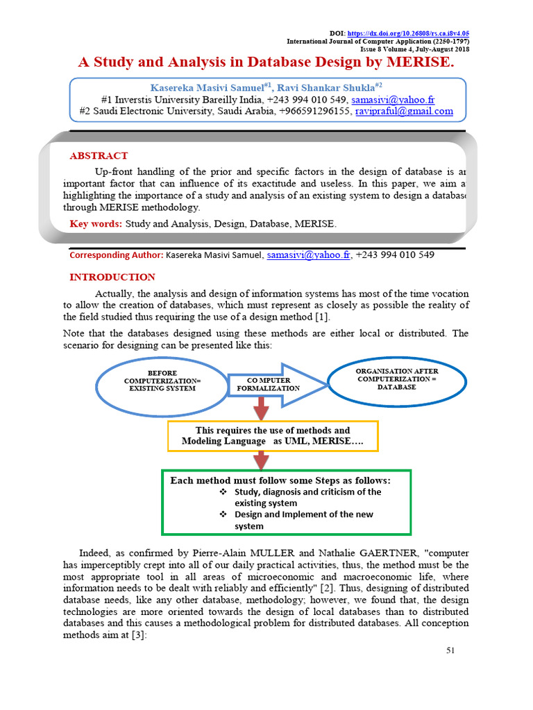 A Study and Analysis in Database Design by MERISE.: Kasereka Masivi Samuel, Ravi Shankar Shukla ...