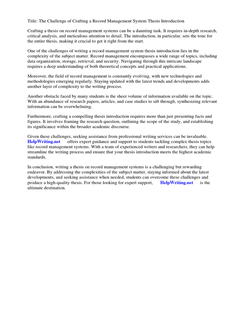 Record Management System Thesis Introduction | PDF