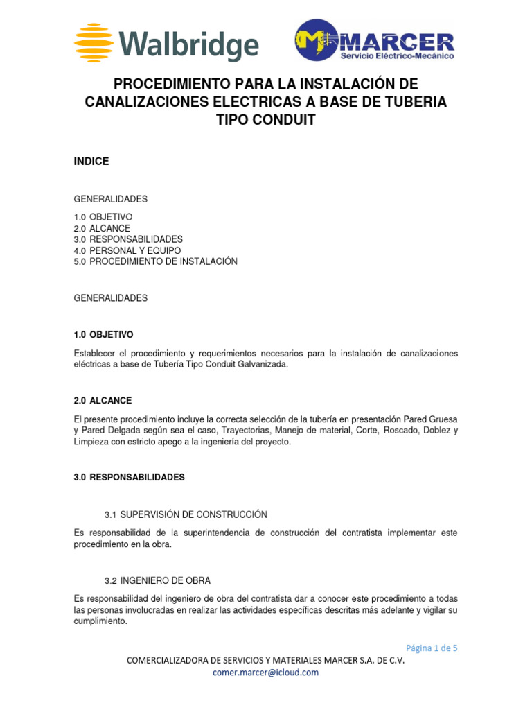 Procedimiento Instalación Canalizaciones Electricas A Base de Tubo Imc Emt | Descargar gratis ...