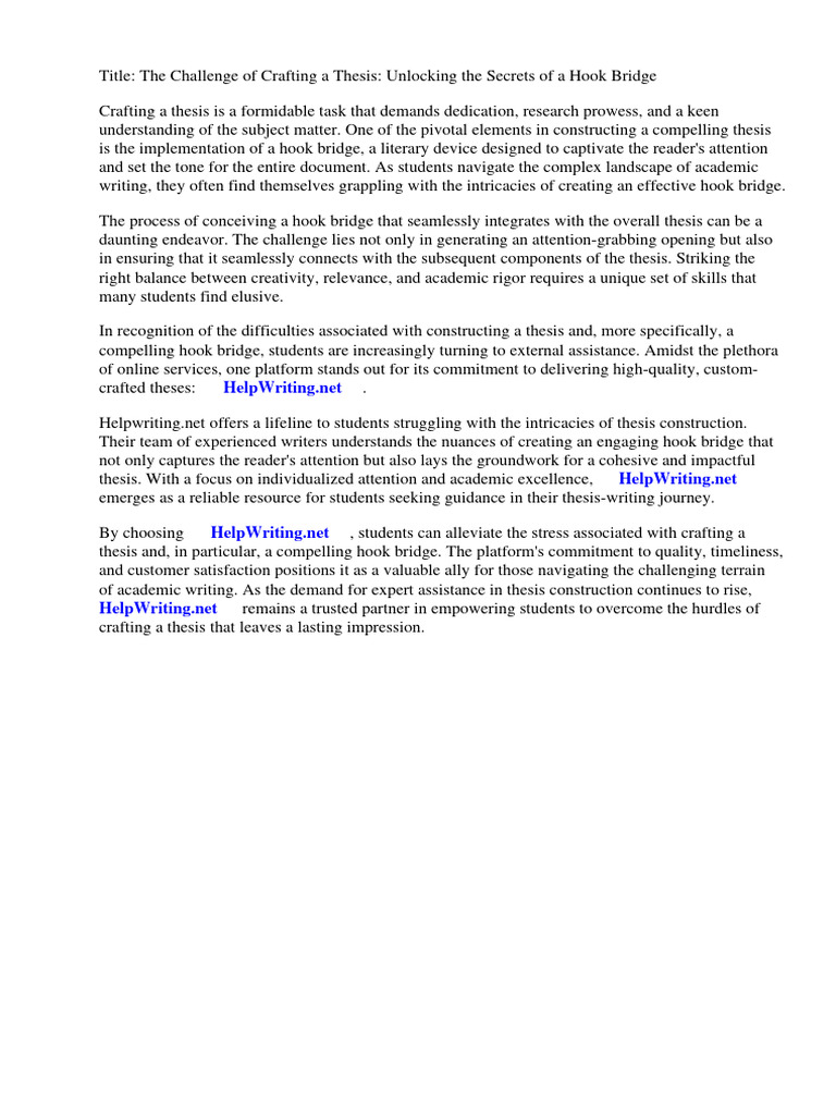 Hook Bridge Thesis Examples | PDF | Essays | Thesis