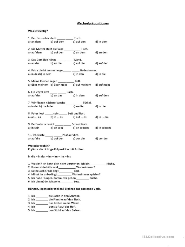 1207 - Wechsel Präpositionen - Arbeitsblatt 3 | PDF