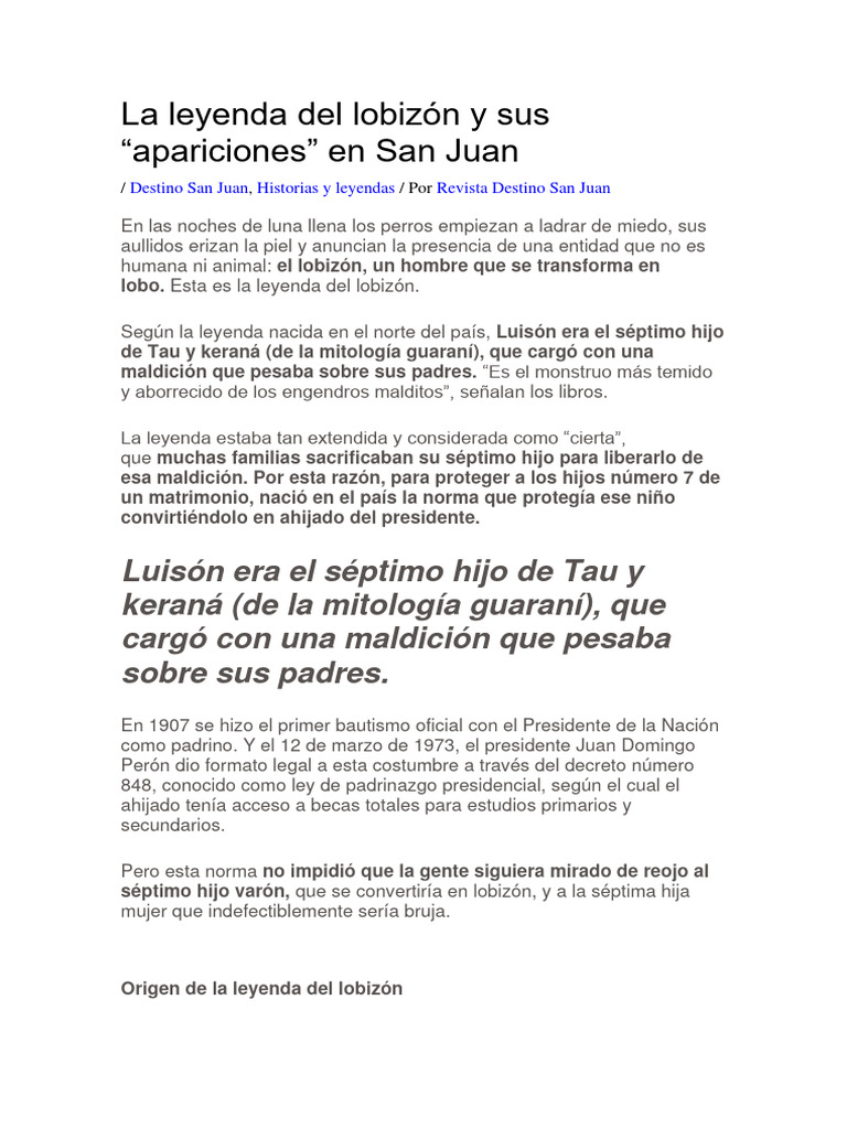 La leyenda del lobizón en Argentina | PDF | Libros para adolescentes