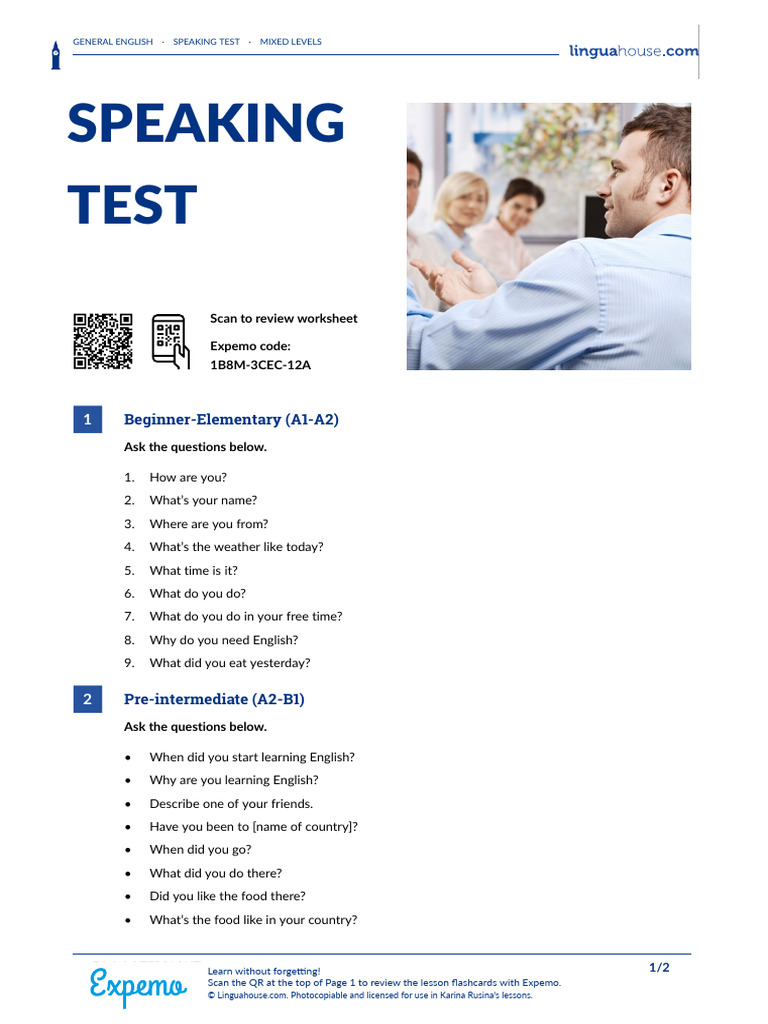Multilevel Speaking Test Questions | PDF | Human Communication ...