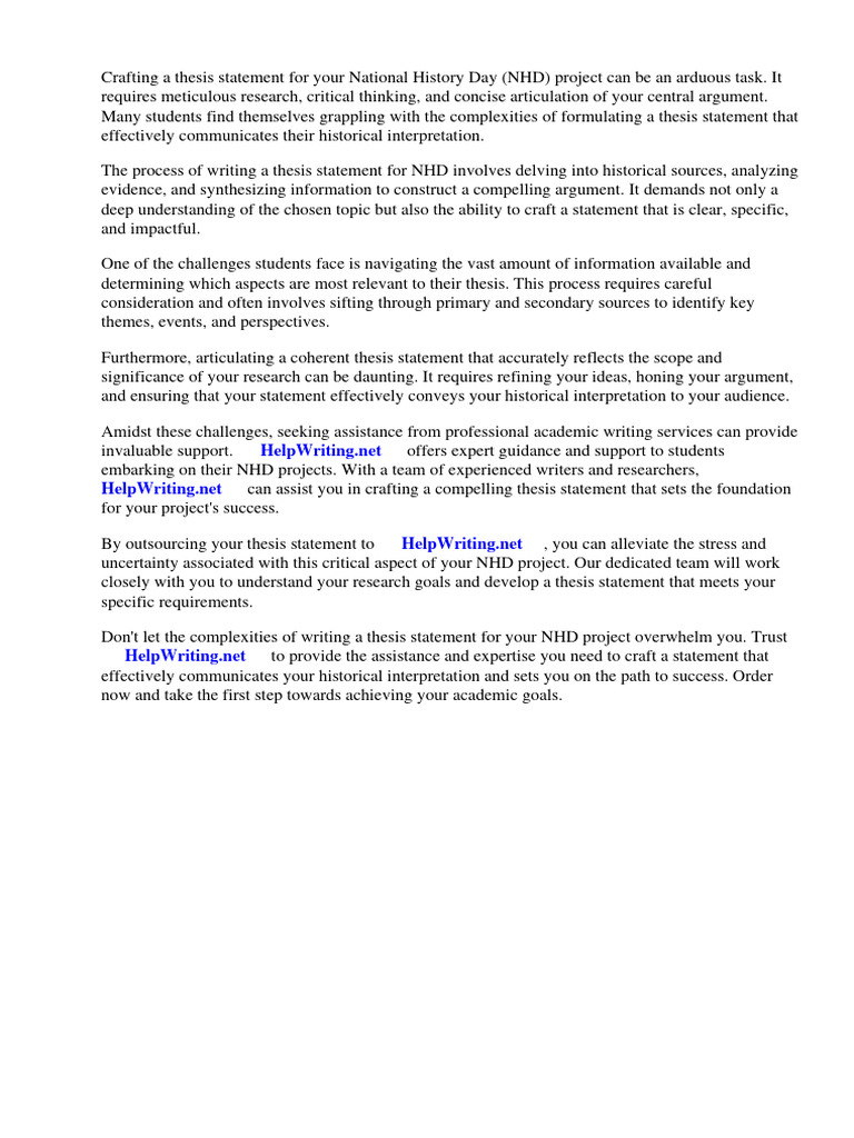 Sample Thesis Statement For NHD | PDF | Essays | Thesis