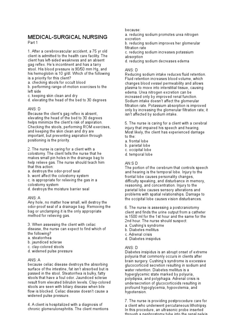 Medical Surgical Exam Part 1 | PDF | Myocardial Infarction | Clinical ...