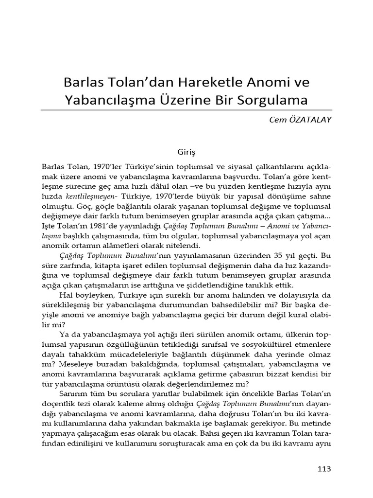 Barlas Tolandan Hareketle Anomi Ve Yaban | PDF