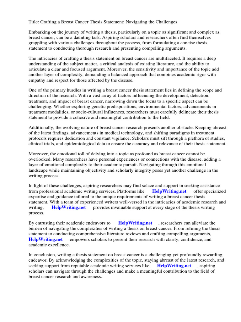 Breast Cancer Thesis Statement | PDF | Breast Cancer | Cancer