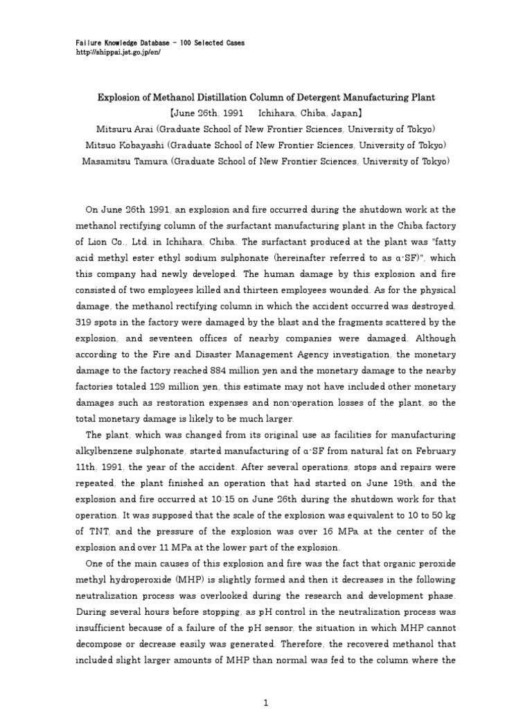 Explosion of Methanol Distillation | PDF | Ph | Explosion