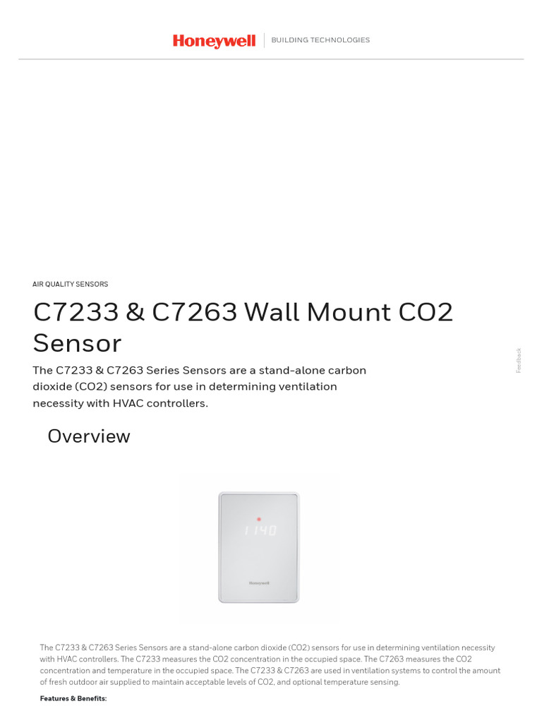 C7233 & C7263 Wall Mount CO2 Sensor - Honeywell | PDF