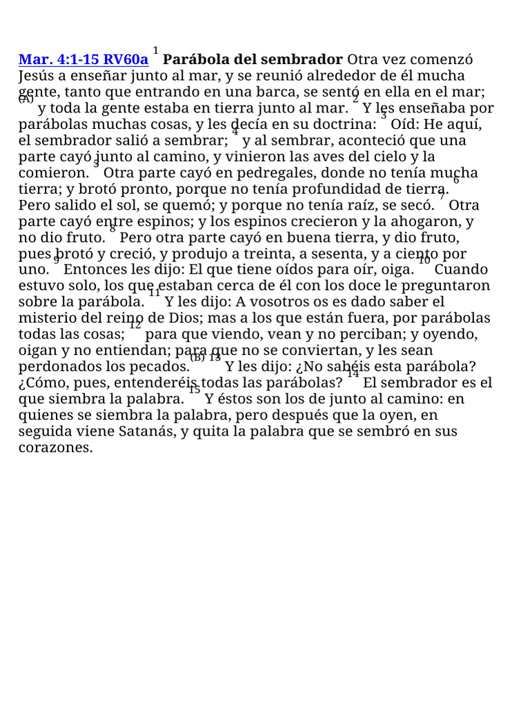 Marcos 4 Parábola Del Sembrador | PDF