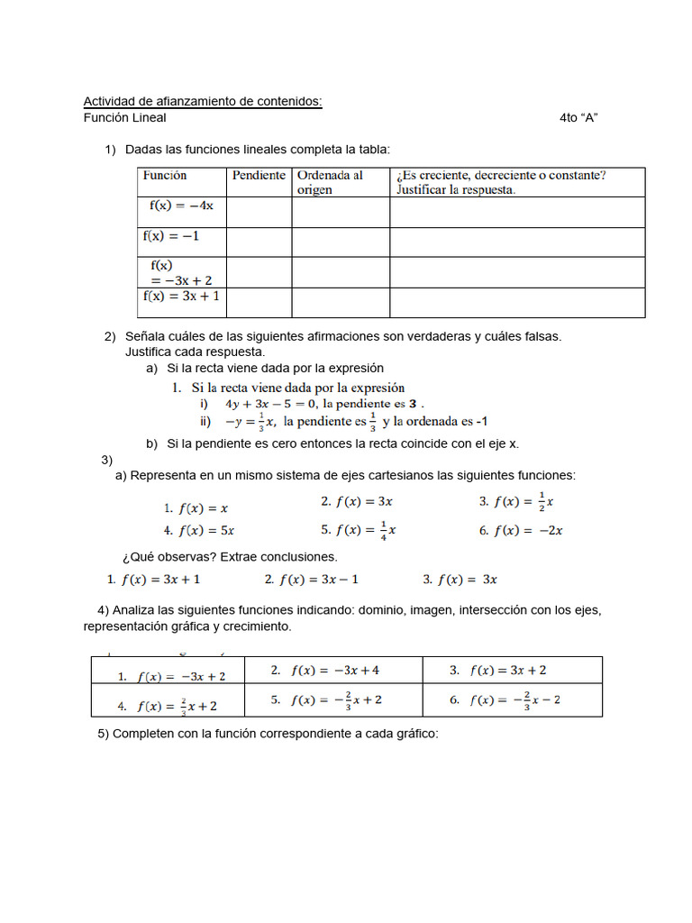 Actividad Funcion Lineal | PDF