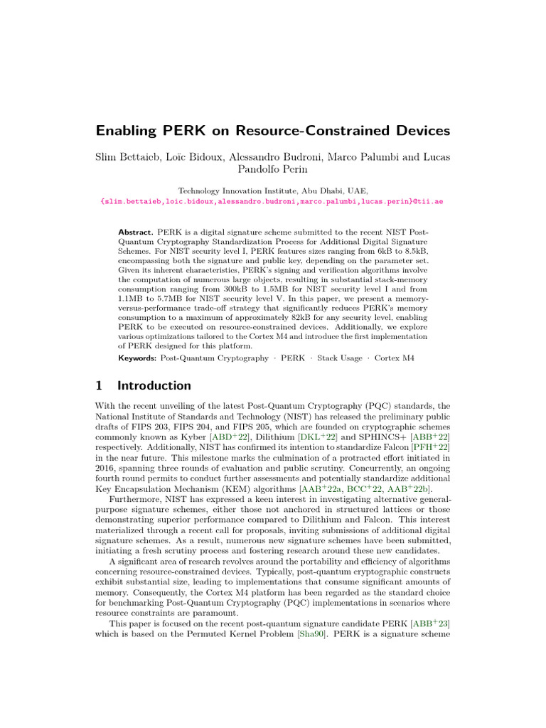 Enabling PERK On Resource-Constrained Devices | PDF