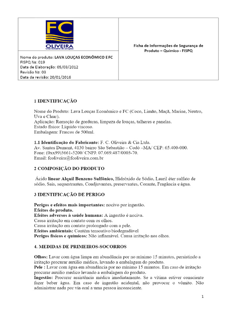 Fispq Lava Louça FC Oliveira | PDF