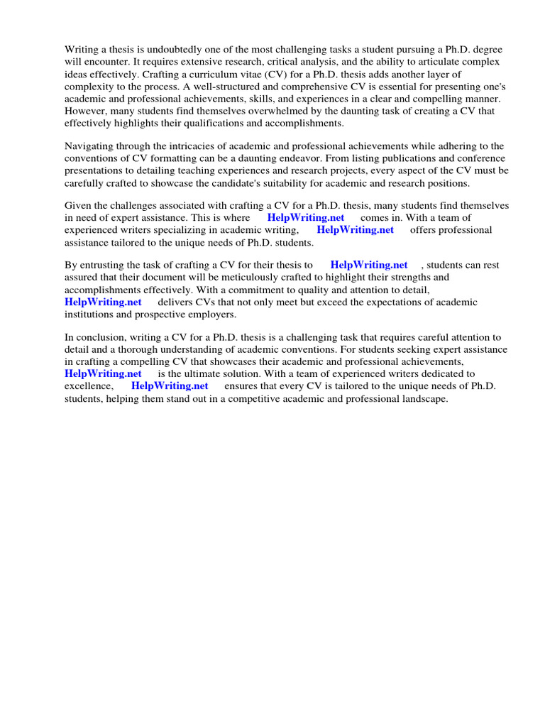 Curriculum Vitae For PHD Thesis | PDF | Résumé | Thesis