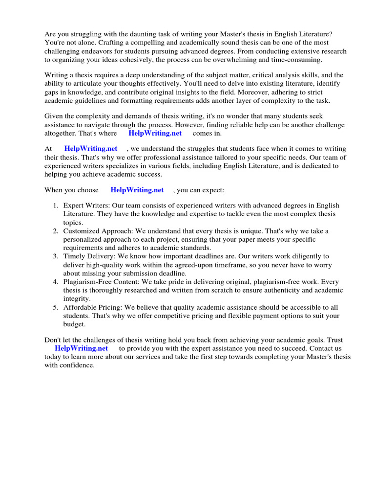 Sample Ma Thesis English Literature | PDF | Thesis | Knowledge