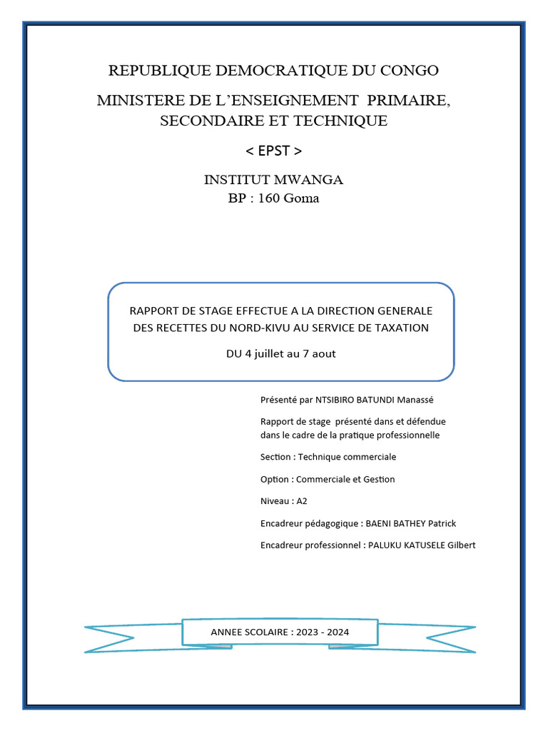 Rapport de Stage NBM | PDF | Impôts | Impôt sur le revenu