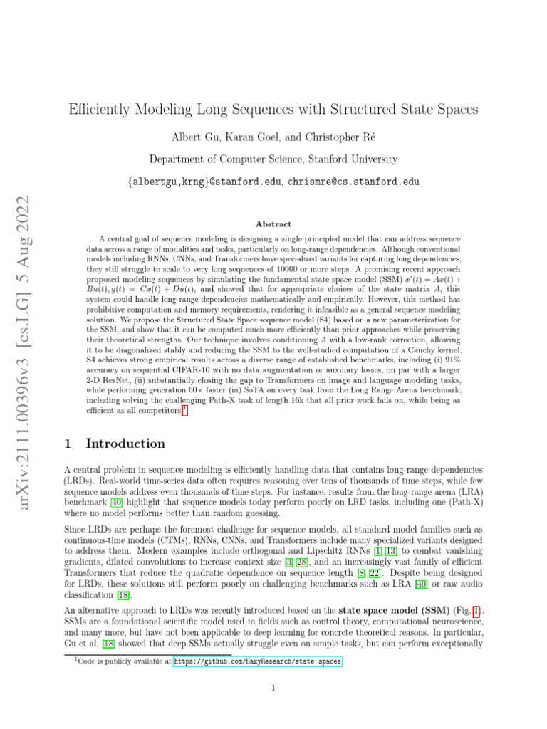 Efficiently Modeling Long Sequences With Structured State Spaces | PDF