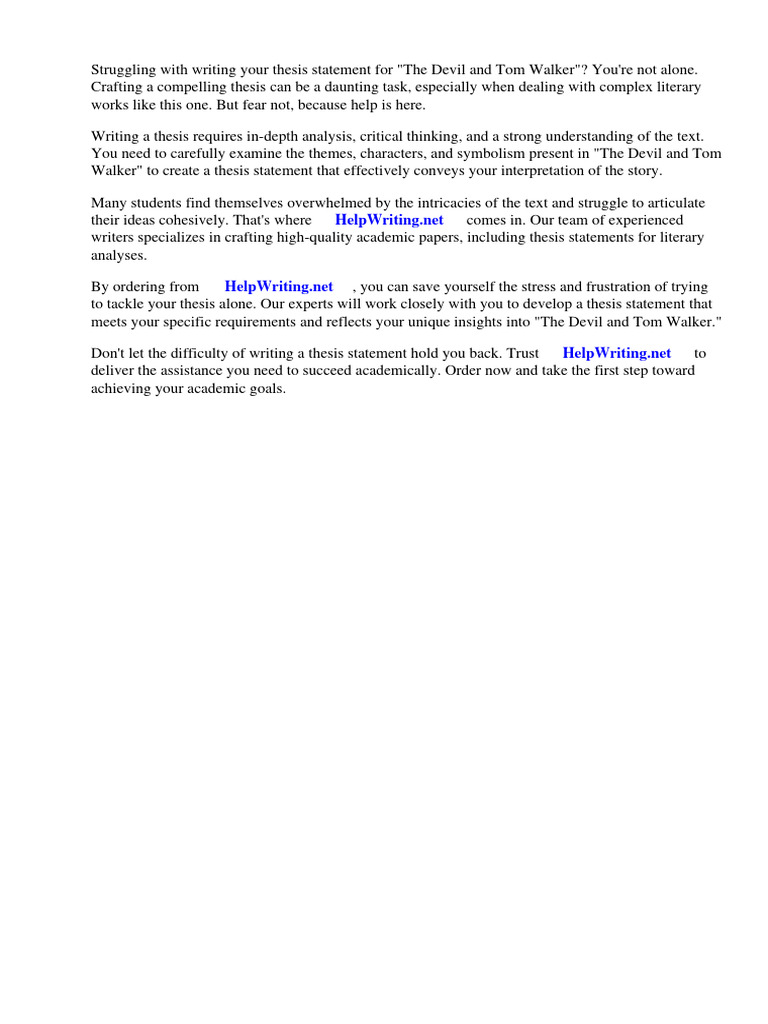 Thesis Help for "The Devil and Tom Walker" | PDF | The Sketch Book Of Geoffrey Crayon, Gent ...