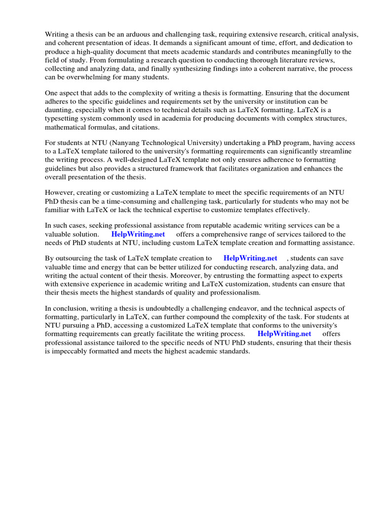 NTU PhD Thesis LaTeX Help | PDF