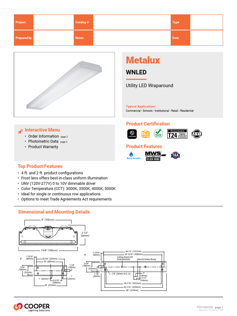 Metalux WNLED Utility LED Wraparound Spec Sheet | PDF | Lighting ...