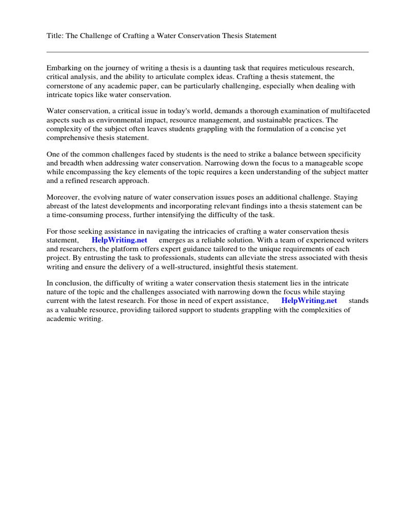 Water Conservation Thesis Statement Pdf Water Conservation Water