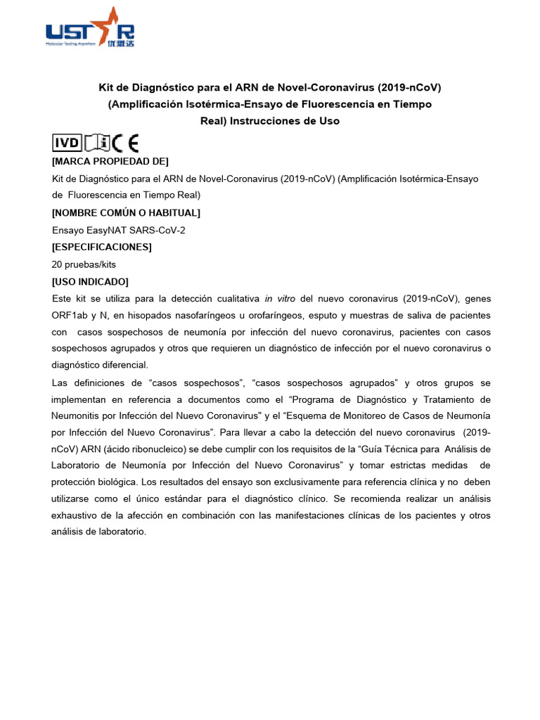 Ustar EasyNAT 2019-nCoV-2 Inserto Español | PDF | Reacción en cadena de ...