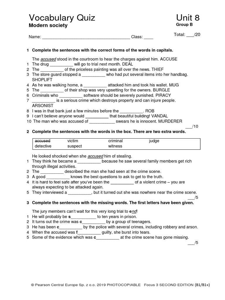 Focus3 2E Vocabulary Quiz Unit8 GroupB | PDF | Crimes | Crime & Violence