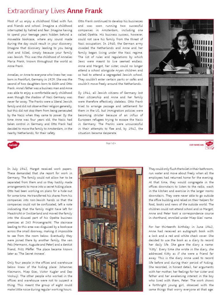 Extraordinary Lives-Anne Frank Reading Comprehension Text | PDF | Anne ...